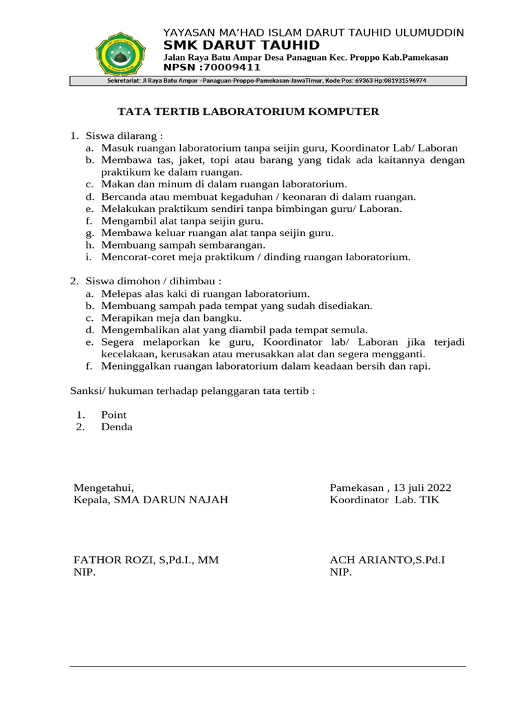 Tata Tertib Lab Komputer | PDF