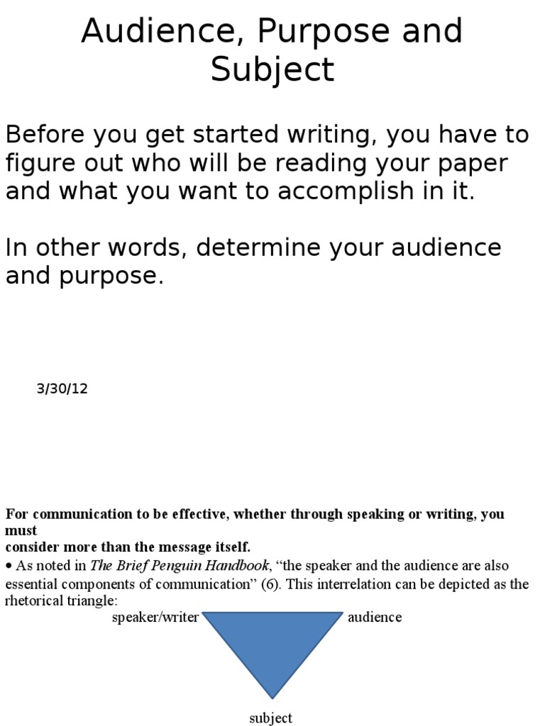 Audience, Purpose and Subject Slide | Audience | Genre