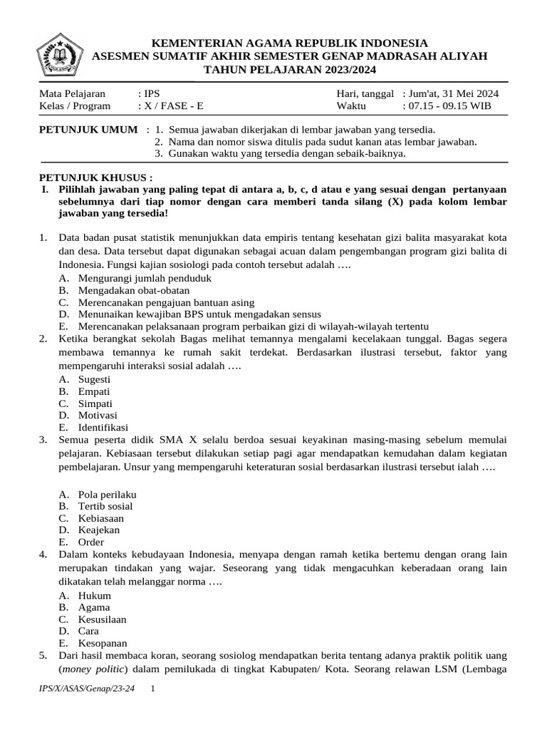 Soal Asas Genap Ips X | PDF