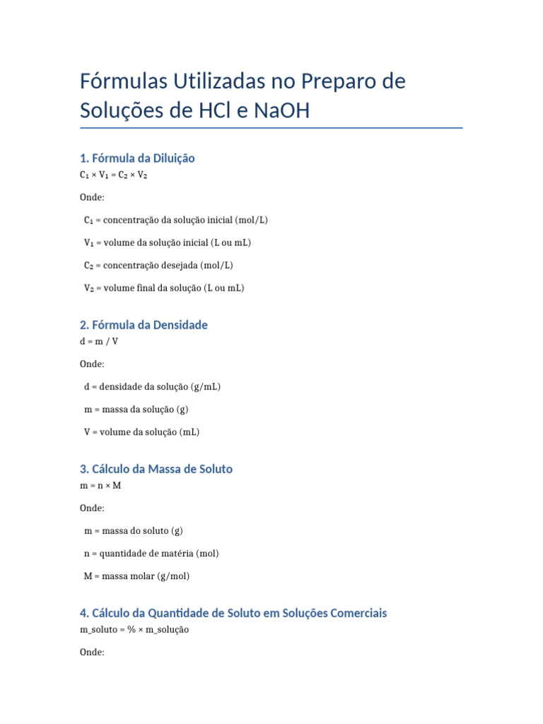 Formulas Preparo Solucoes HCL NaOH | PDF
