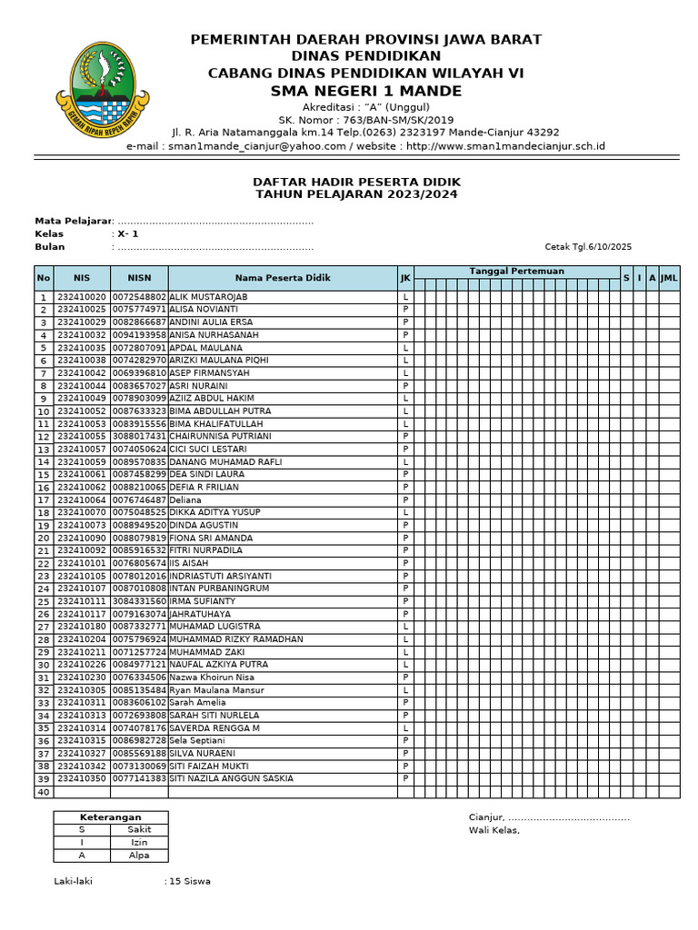 Absensi Siswa Tapel 2023-2024 | PDF