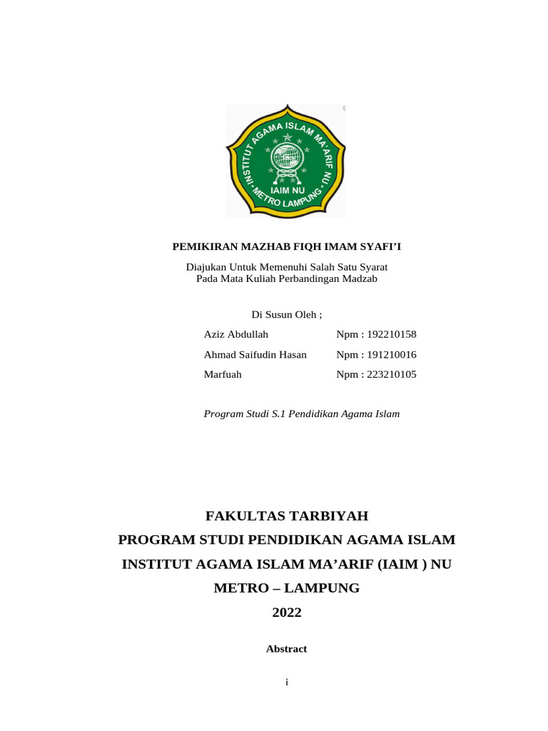 Pemikiran Fiqh Imam Syafi'i dan Sejarahnya | PDF