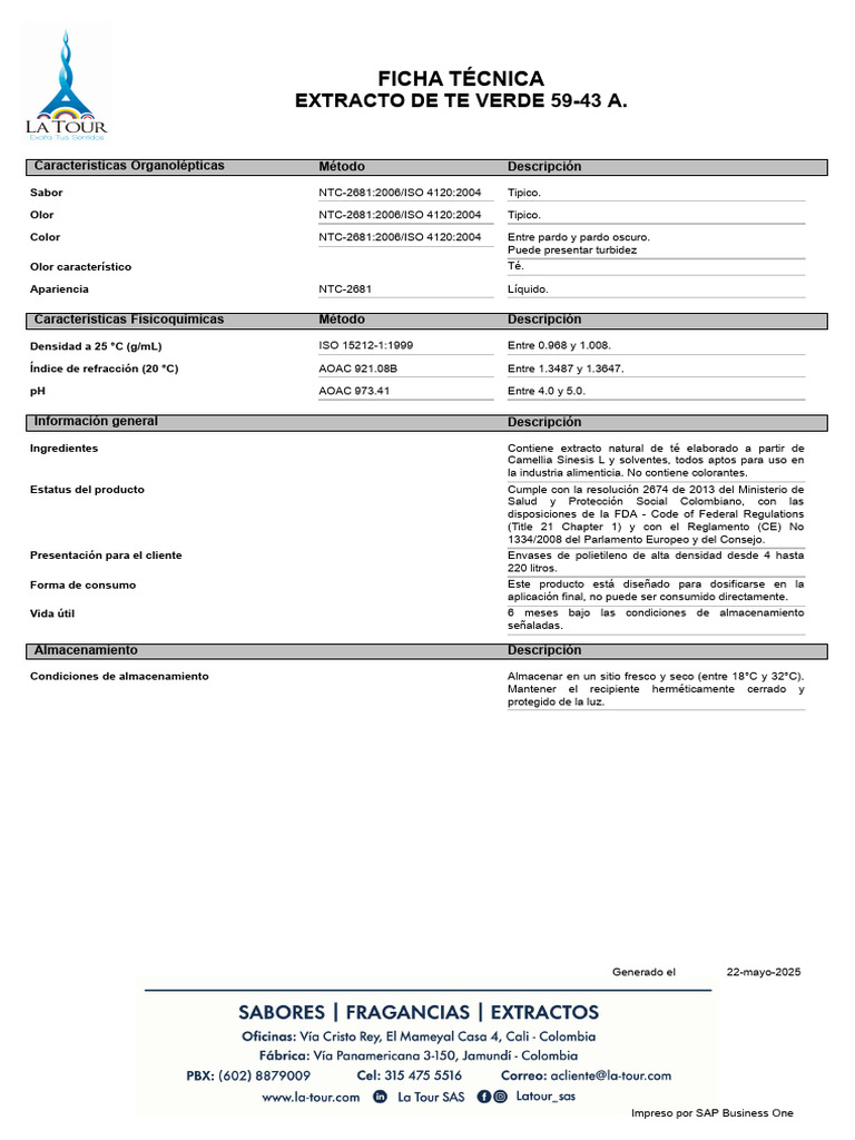 Ficha Técnica Extracto de Té Verde | PDF | Té
