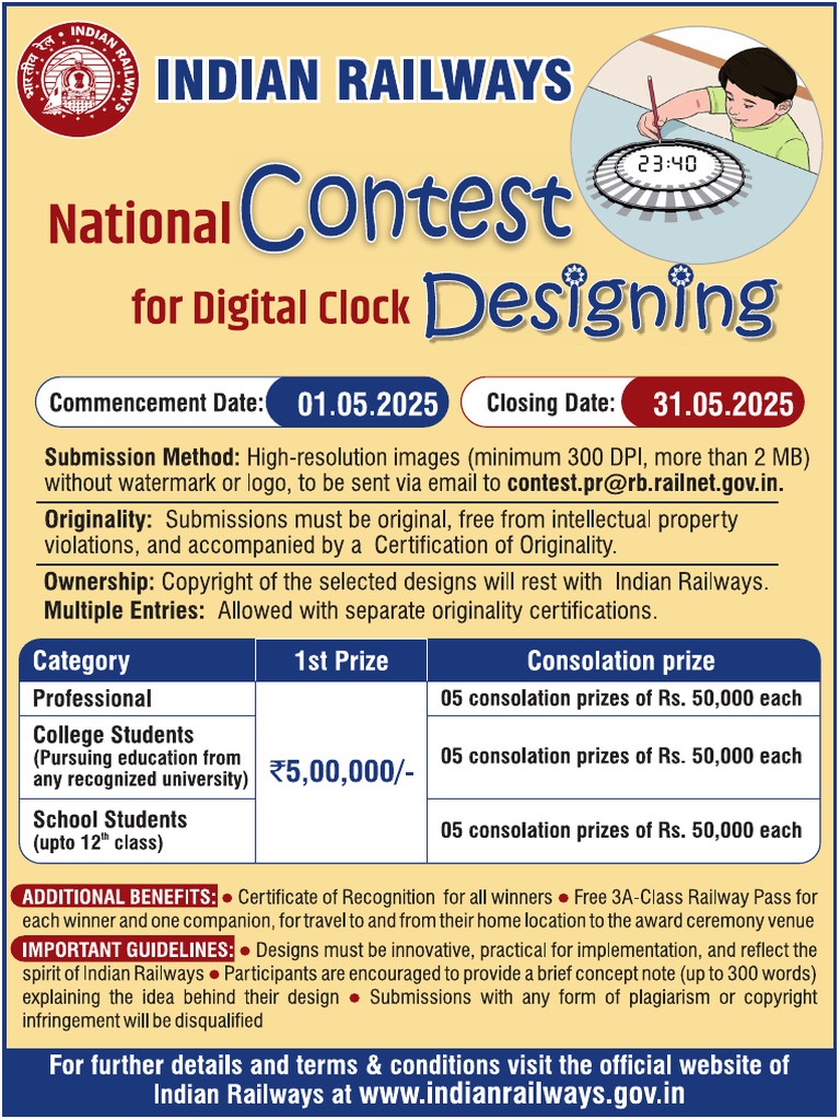 Indian Railways Announces National Contest For Digital Clock Designing ...