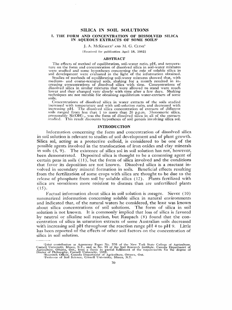 Mckeague Cline 2011 Silica in Soil Solutions I The Form and ...