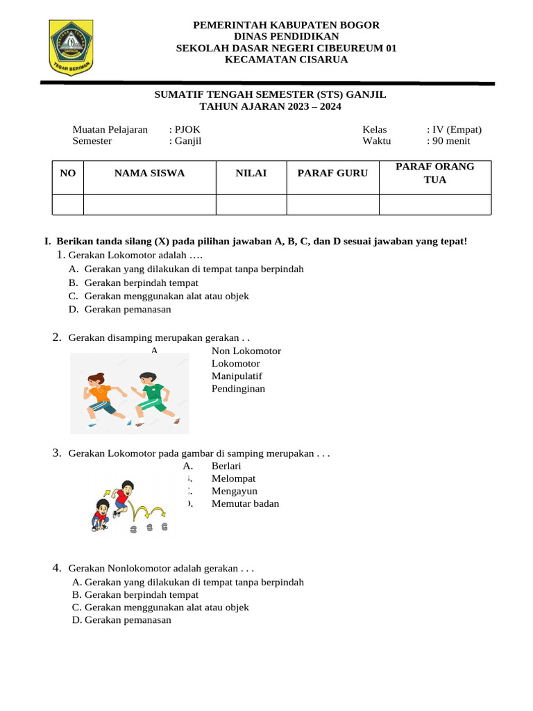 Contoh Gerakan Lokomotor dan Nonlokomotor | PDF