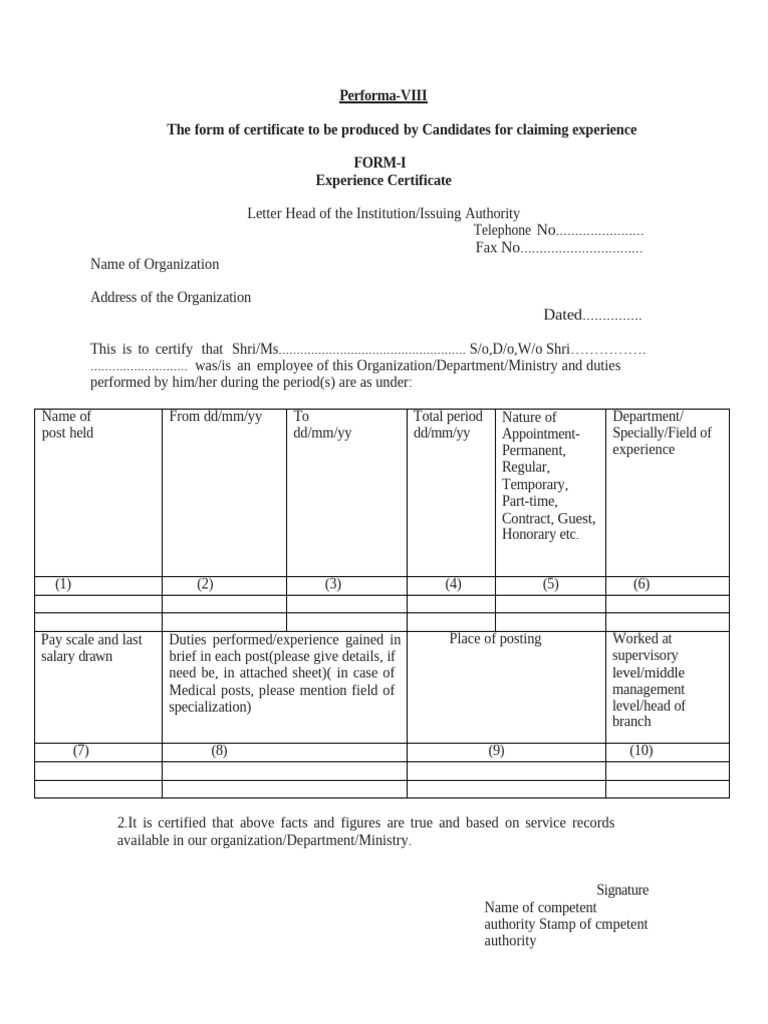 Experience Certificate Format Upsc Safety | PDF