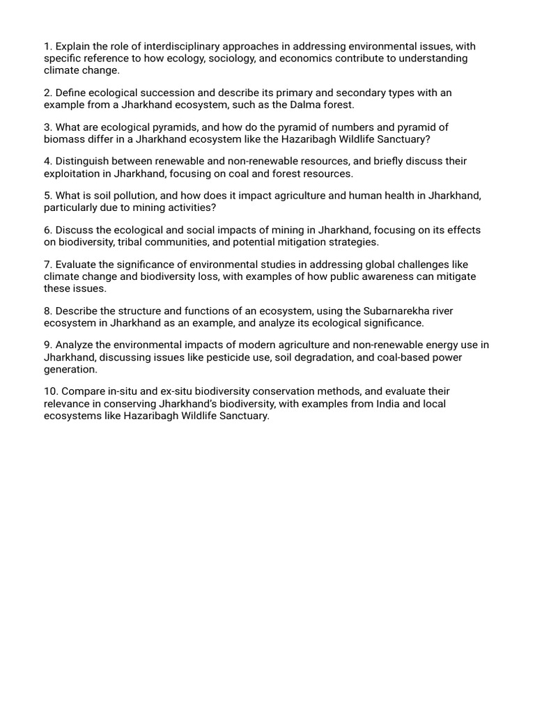 EVS 10 Most Important Questions | PDF