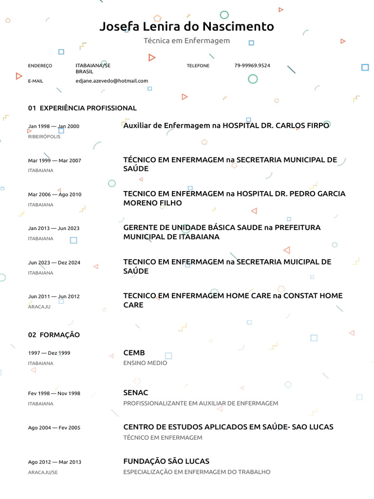 Josefa Lenira Do Nascimento - Técnica Em Enfermagem (1) | PDF