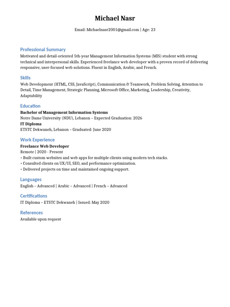 Michael Nasr CV | PDF