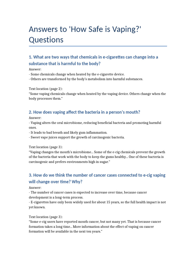 How Safe Is Vaping Answers Improved | PDF | Electronic Cigarette | Cancer