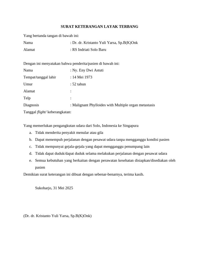 SURAT KETERANGAN LAYAK TERBANG - Eny Dwi | PDF