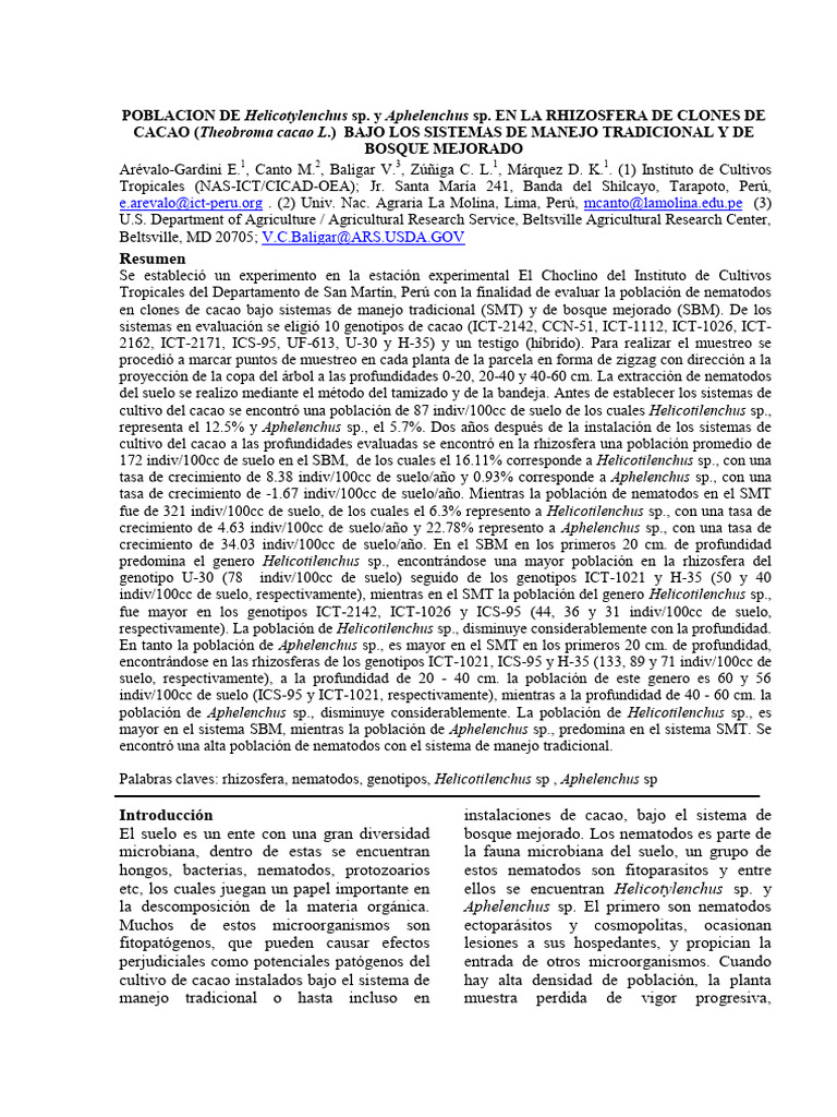 Poblacionde Helicotylenchusspy Aphelenchus | PDF | Microorganismo ...
