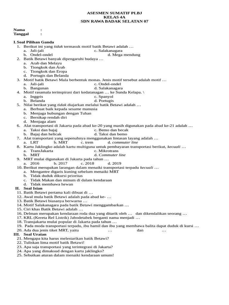 Asesmen Sumatif PLBJ Smt2 | PDF