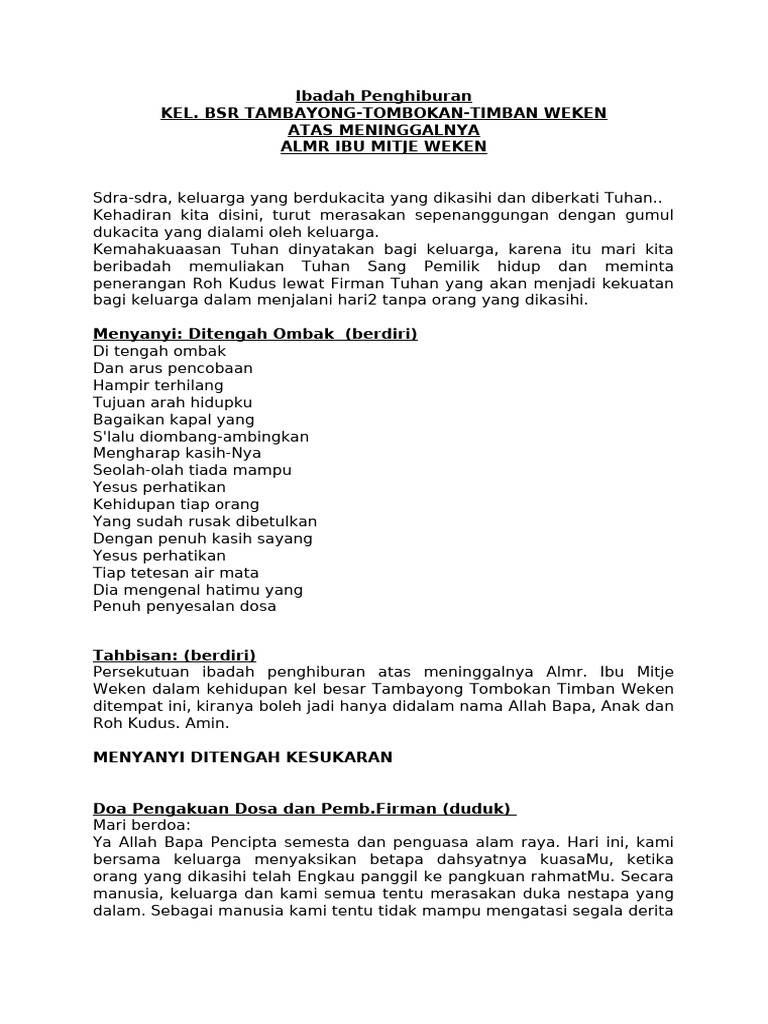 Ibadah Penghiburan untuk Keluarga Berduka | PDF