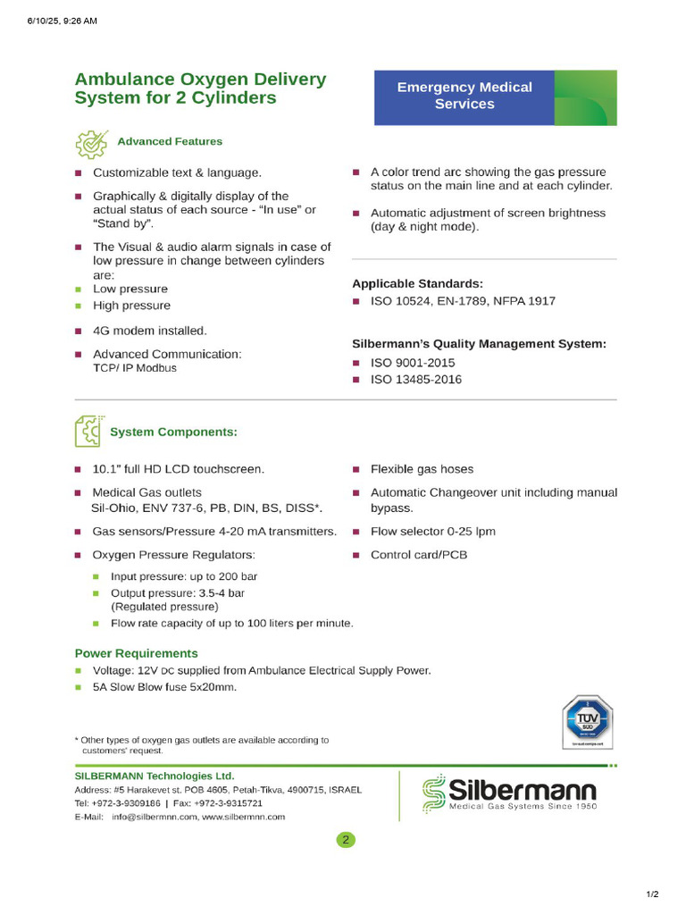 Ambulance Oxygen Delivery System 2 | PDF