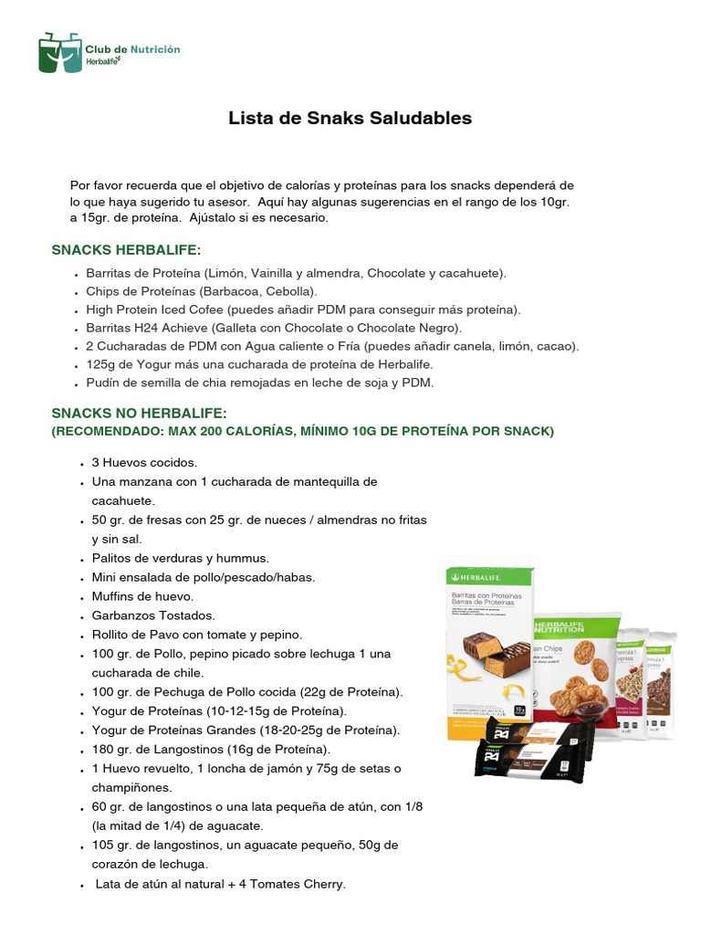 Lista de Snacks Saludables | PDF