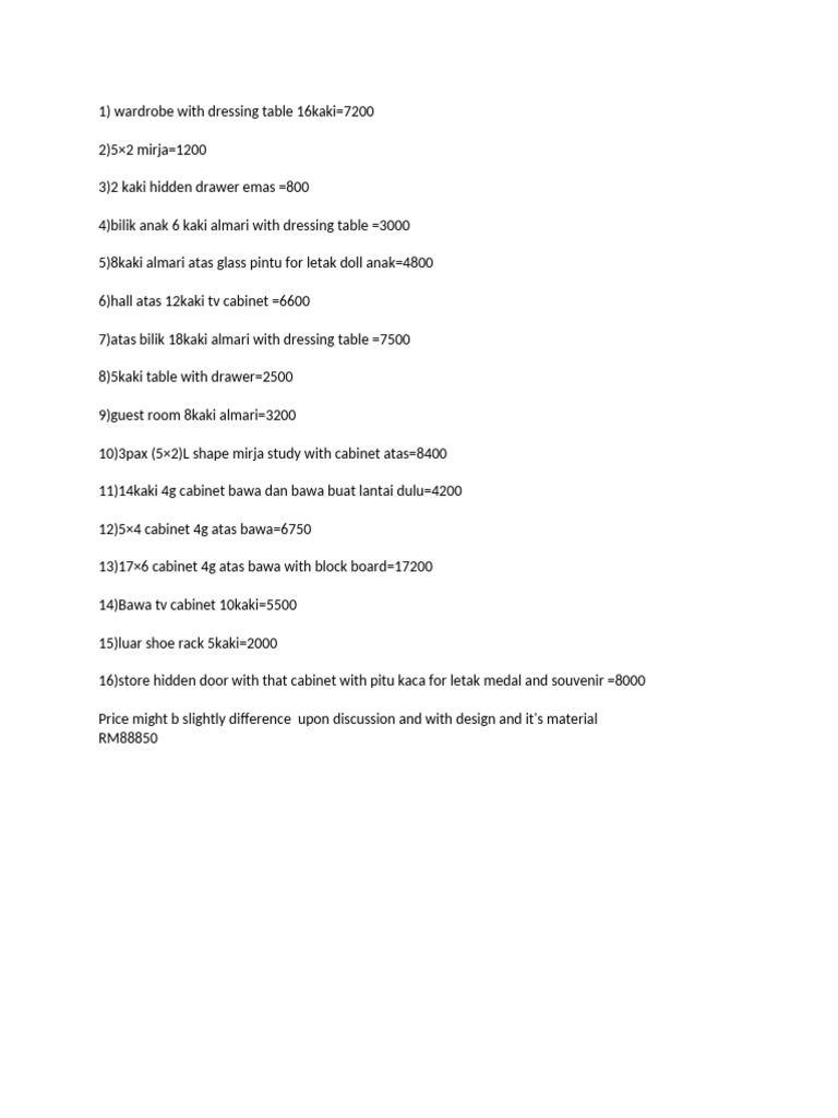 Cabinet Quatation Baiya | PDF