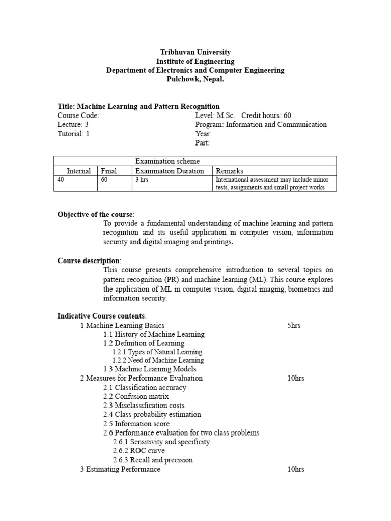 Machine Learning and Pattern Recognition-Dr Dibakar Raj Pant | PDF | Machine Learning | Pattern ...
