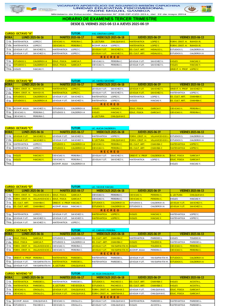 Horario de Examenes Octavo A Segundo Bach. 3t 2024-2025 | PDF | Idiomas del Reino Unido | Fonética