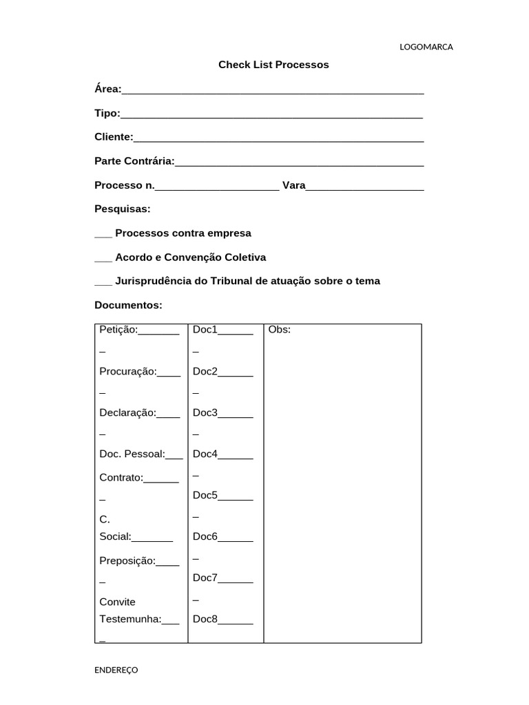 Modelo Check List Processo | PDF