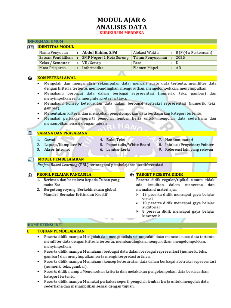 Modul Ajar Informatika - Kelas Vii Fase d Semester II | PDF