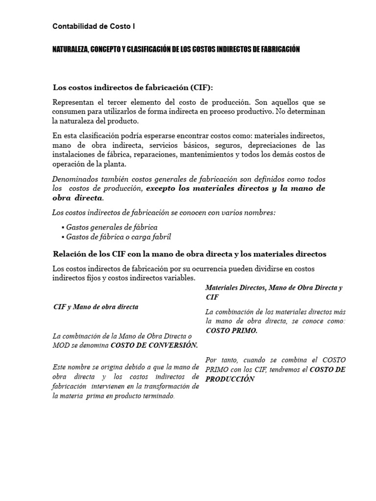 Concepto y Registro de CIF | PDF | Presupuesto | Costo