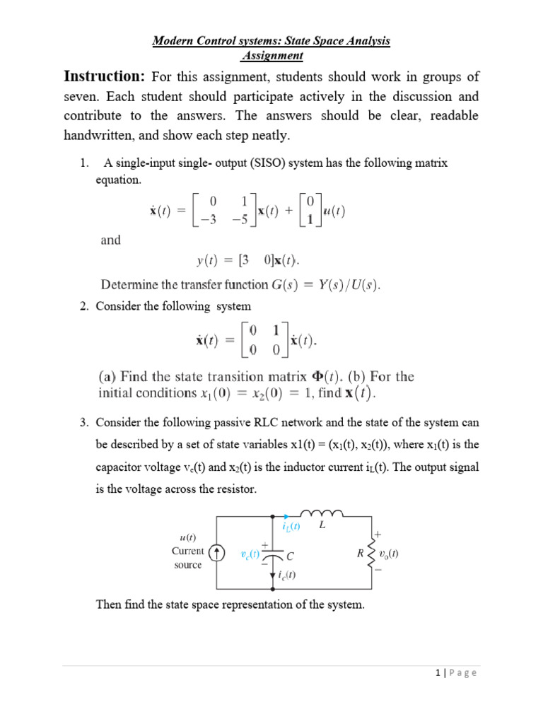 Assignement-State Space Analysis | PDF