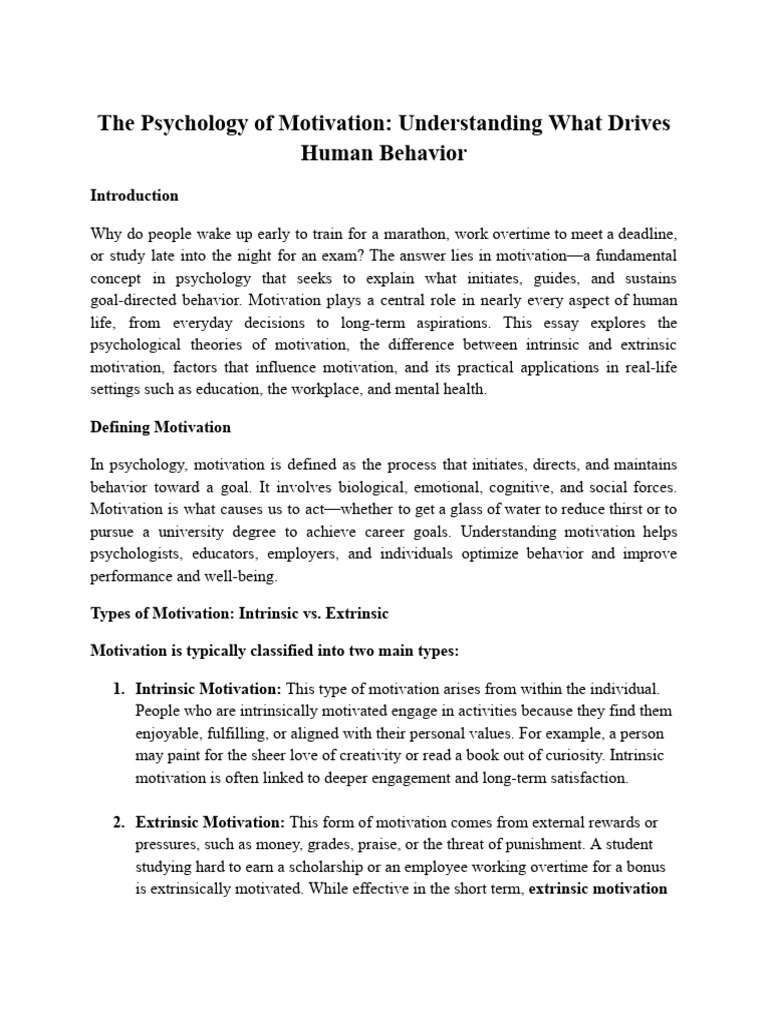 The Psychology of Motivation - Understanding What Drives Human Behavior | PDF | Motivational ...