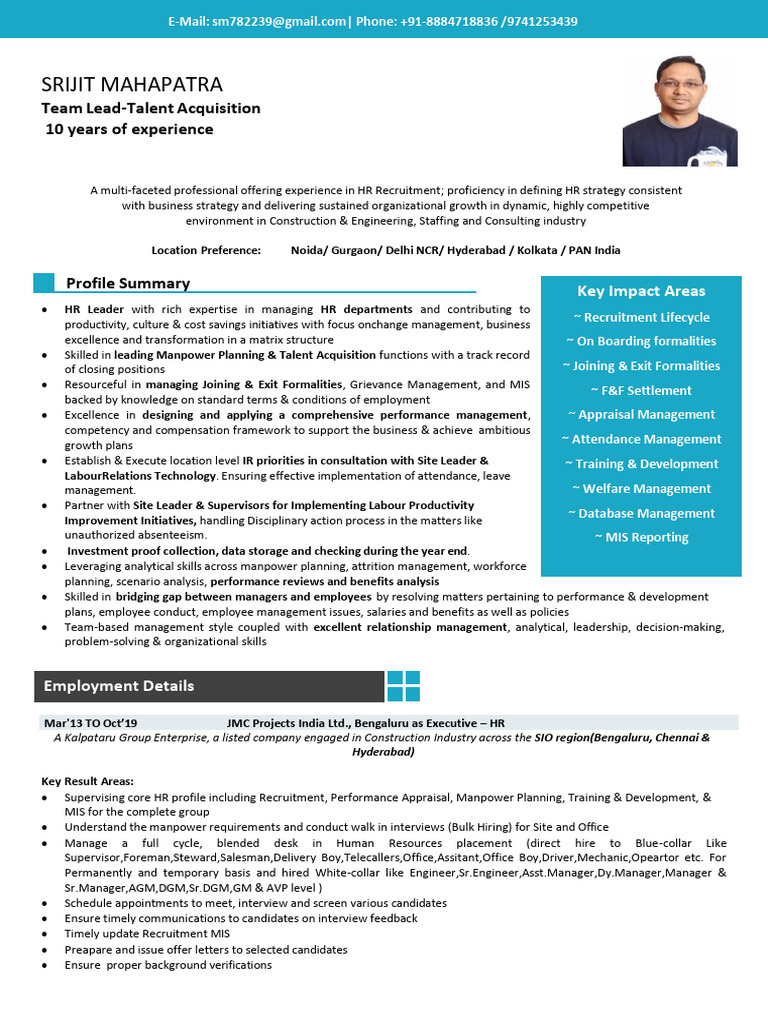 Srijit CV HR 10 Years PDF | PDF | Recruitment | Human Resources