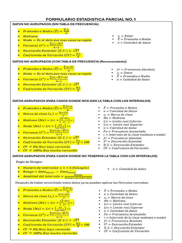 Formulario Estadistica Primer Parcial | PDF