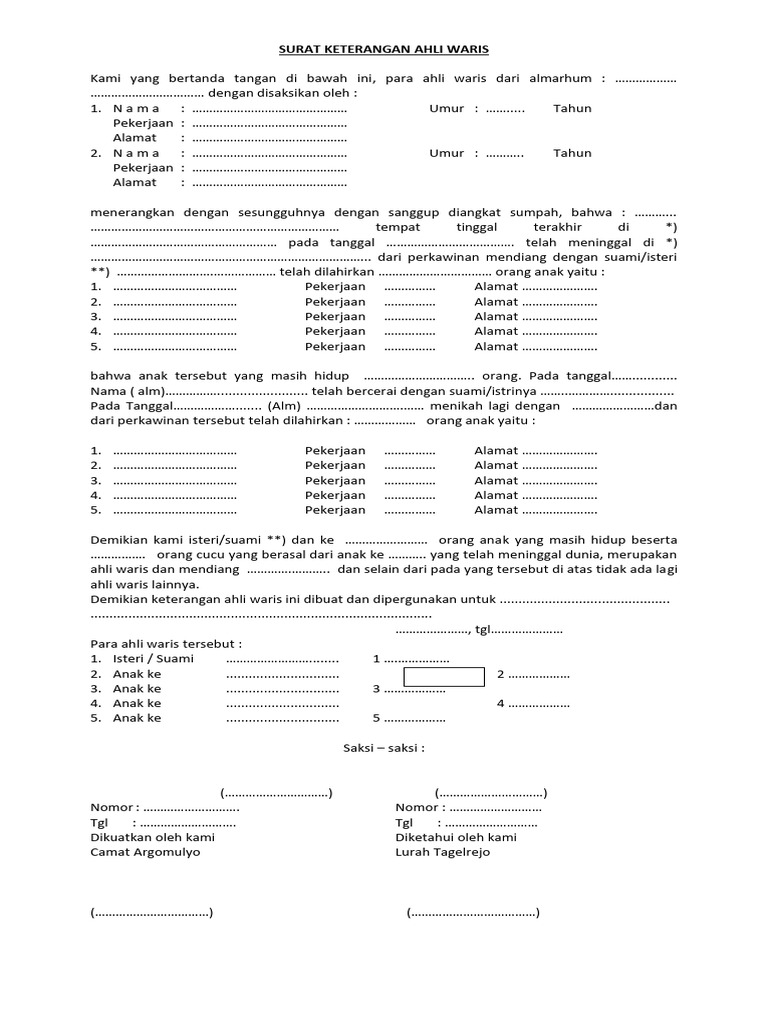 Formulir Surat Keterangan Waris | PDF