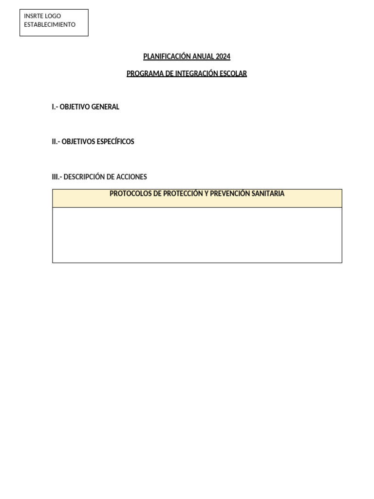 35 Formato Plan Anual PIE | PDF