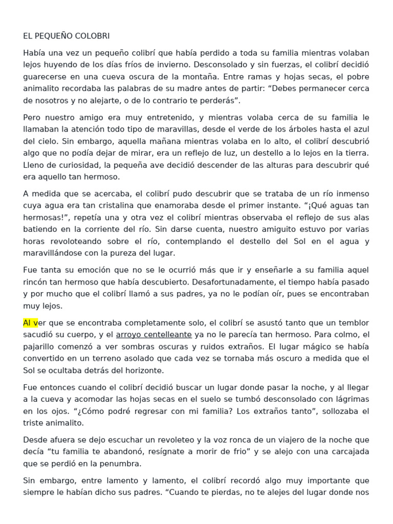 El Pequeño Colobri | PDF