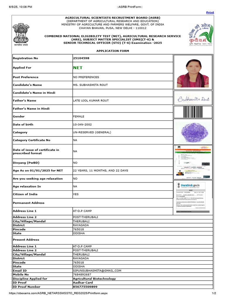 ASRB NET Application Form 2025 | PDF