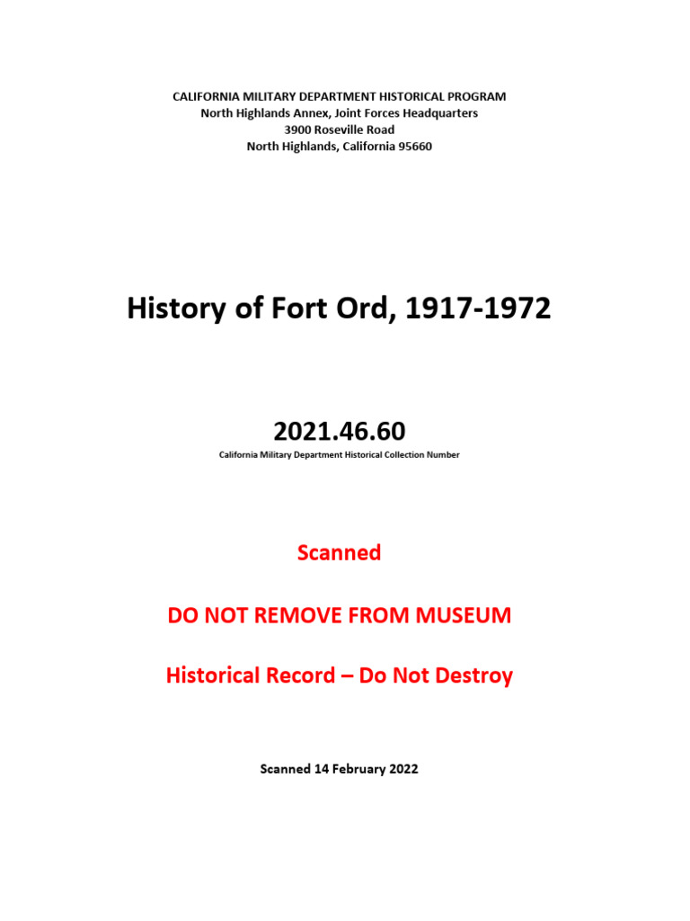 History of Fort Ord 1917-1972 | PDF