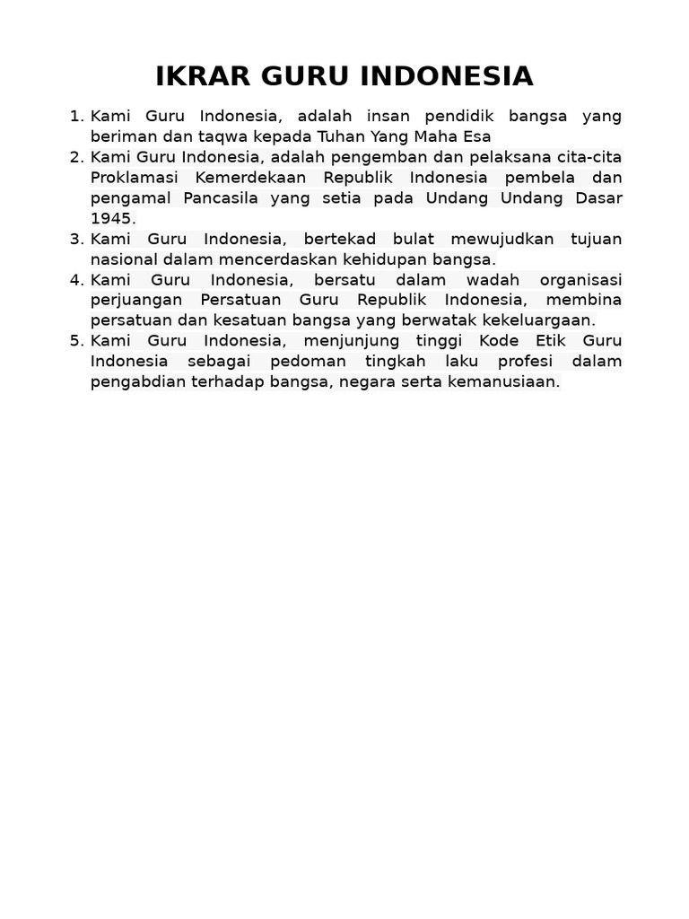 Ikrar Guru Indonesia | PDF