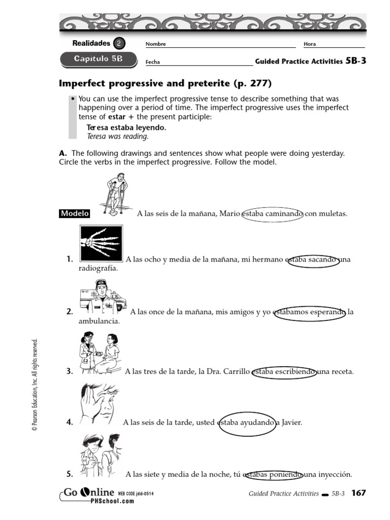 Anna Sharpee - 5B Guided Practice Imperfect Progressive PP 167 y 168 | PDF