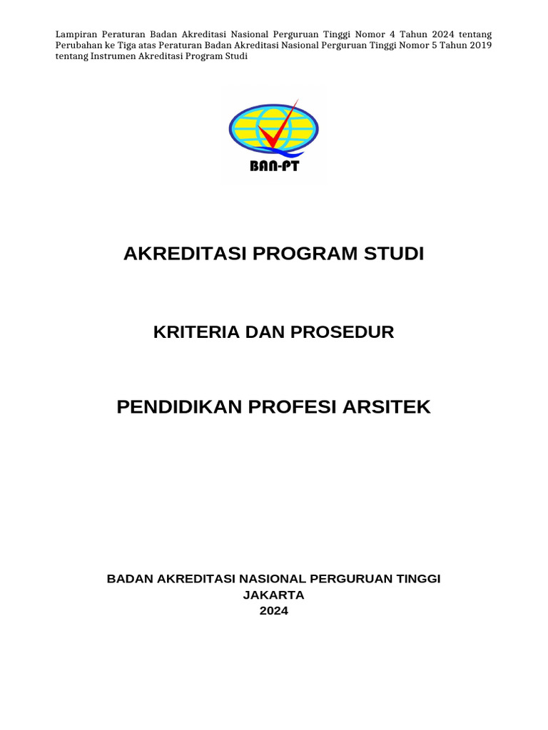 Lampiran 1 PerBAN PT 4 2024 IAPS Pendidikan Profesi Arsitek | PDF