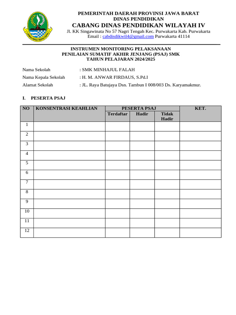 Instrumen Psaj SMK 2024-2025 | PDF