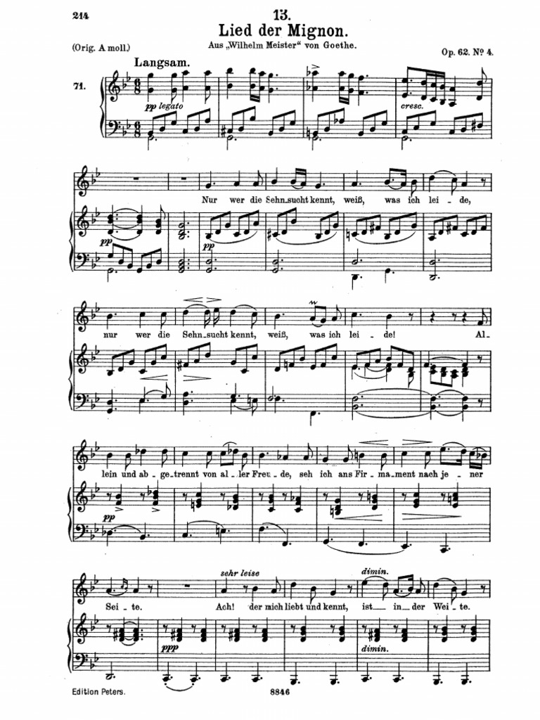 Schubert Nur Wer Die Sehnsucht Kennt Medium G Minor | PDF