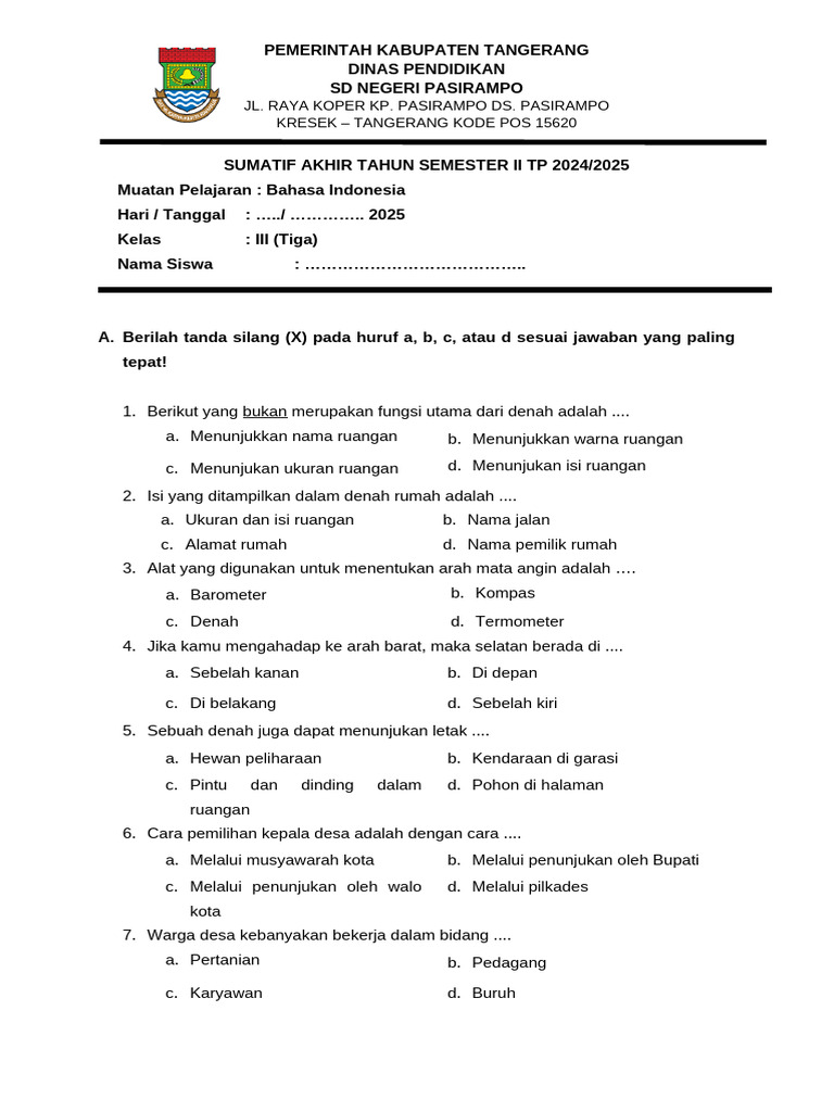 Naskah Soal SAT IPAS Kls 3 | PDF