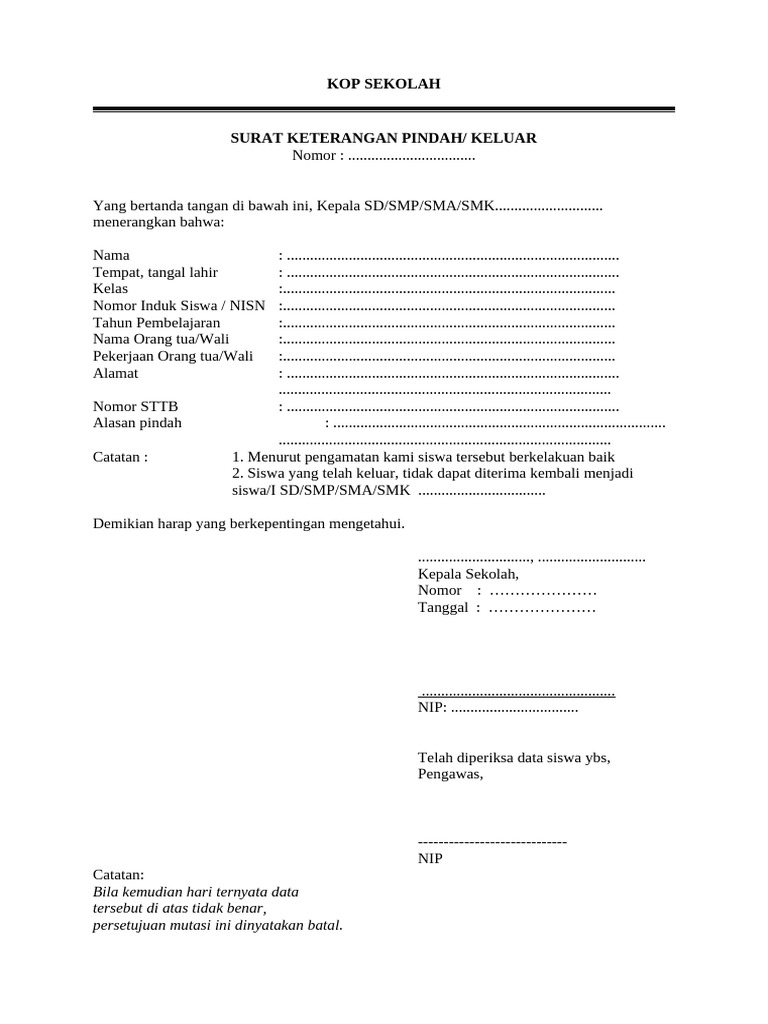 Surat Keterangan Pindah atau Keluar | PDF