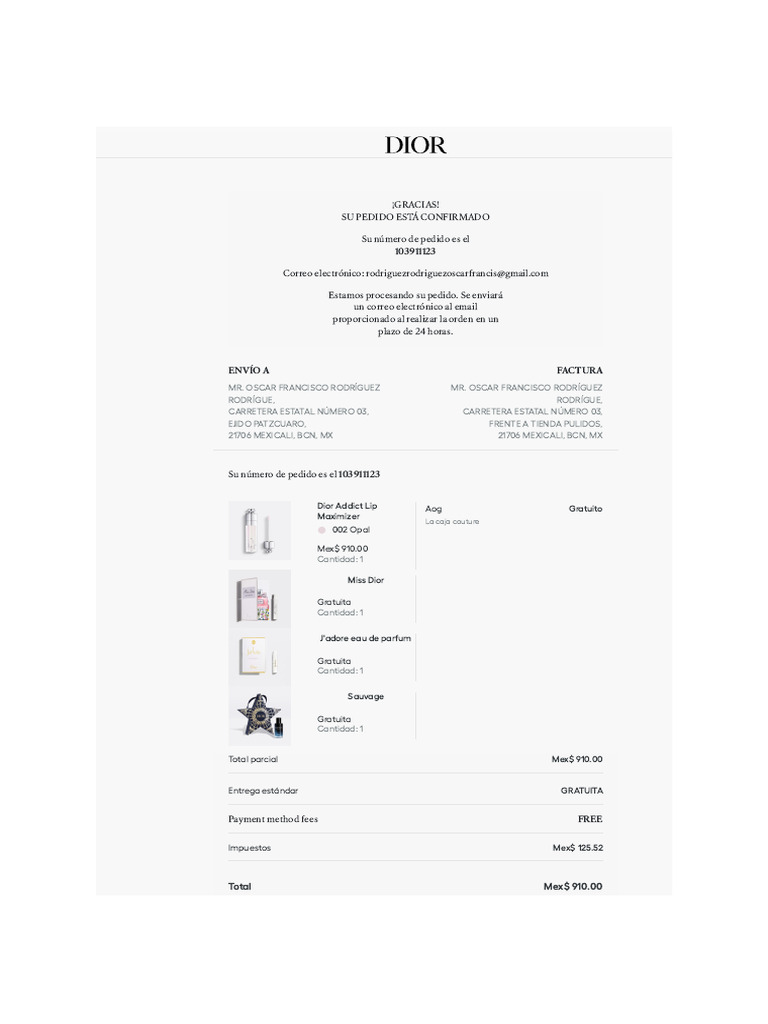 DIOR - Order Confirmation | PDF