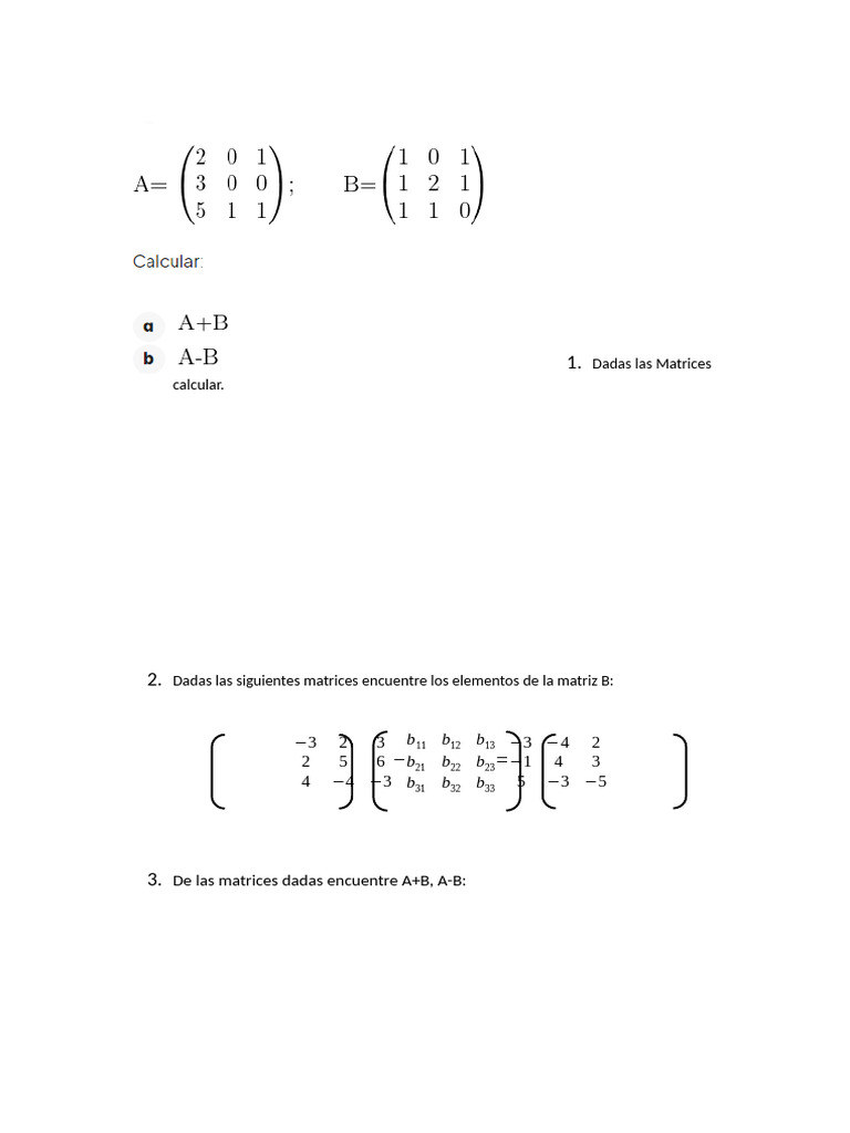 Suma y Resta de matrices | PDF