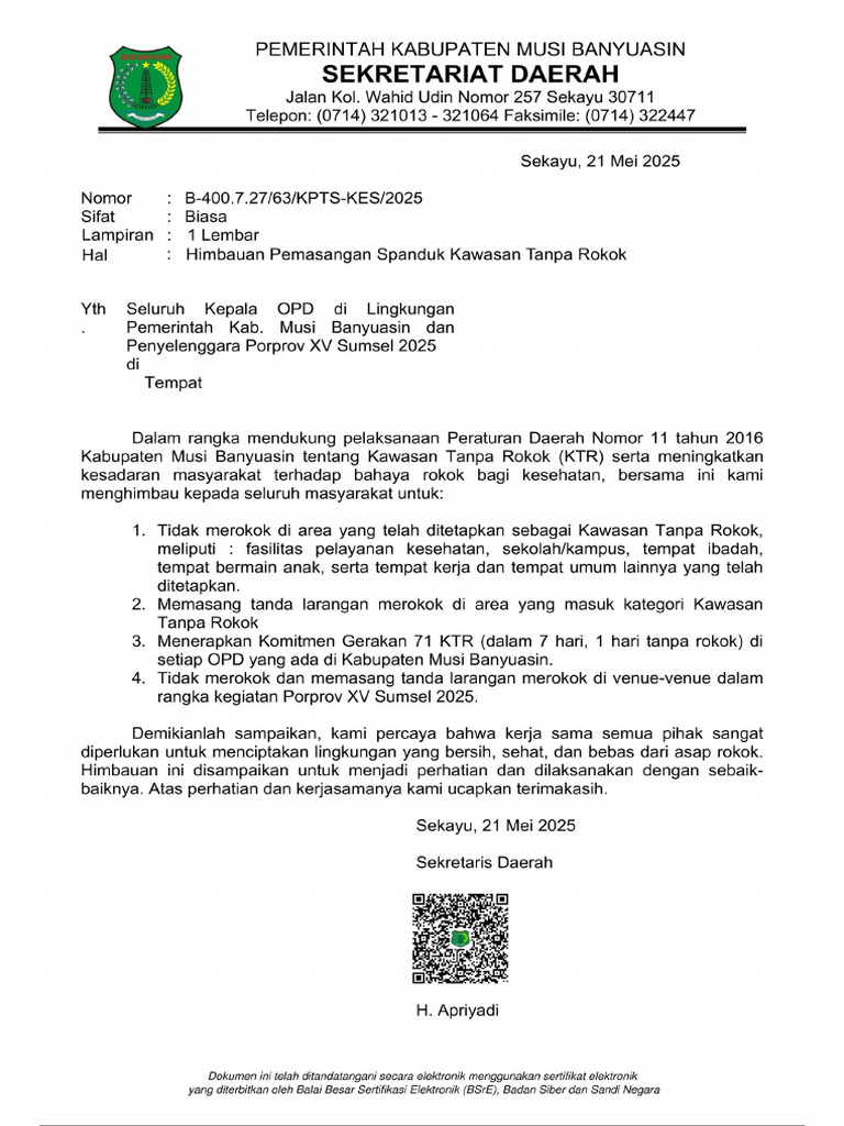Surat Himbauan Sekda Terkait KTR | PDF