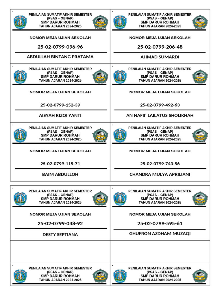 Nomor Meja Psas | PDF