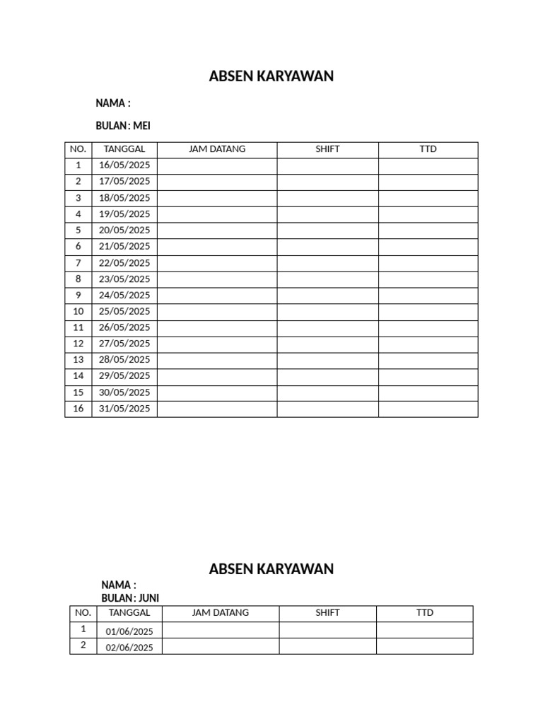 Absen Karyawan | PDF