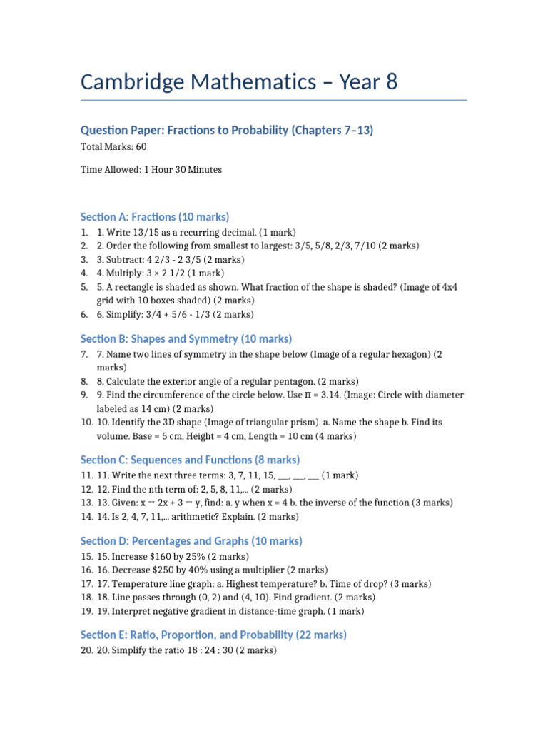 Year 8 Maths Fractions To Probability | PDF