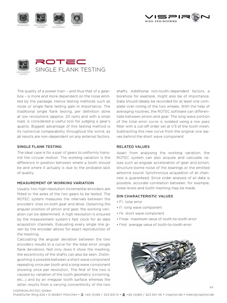 Factsheet Single Flank Testing En | PDF | Gear | Mechanical Engineering
